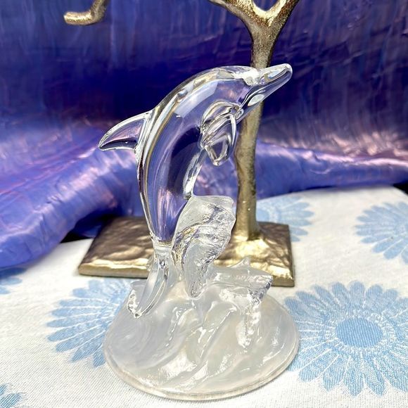 Art | Cristal Darquesdolphin Clear Lead Crystal Figurine Leaping From A ...